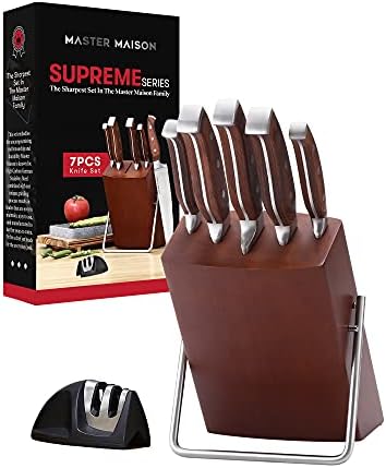 Premium Walnut Kitchen Knife Set: Master Maison Stainless Steel Knives ...