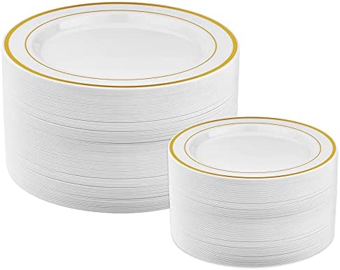 "Sparkling Gold-Trimmed Party Plates: 50-Piece Set for Memorable ...