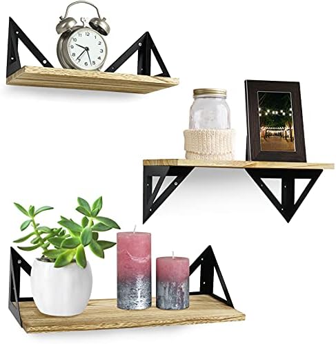 "Enhance Décor: Greenco Rustic Wall Shelves - Set of 3 with Stylish ...
