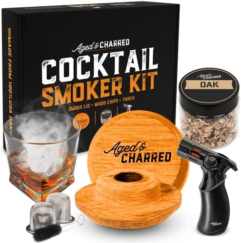Flaming Cocktail Smoker Kit - Premium Set, USA Oak, Fine Wood Chips ...