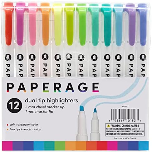 Vibrant Dual Tip Highlighters: Pastel 12-Pack for Highlighting, Drawing ...