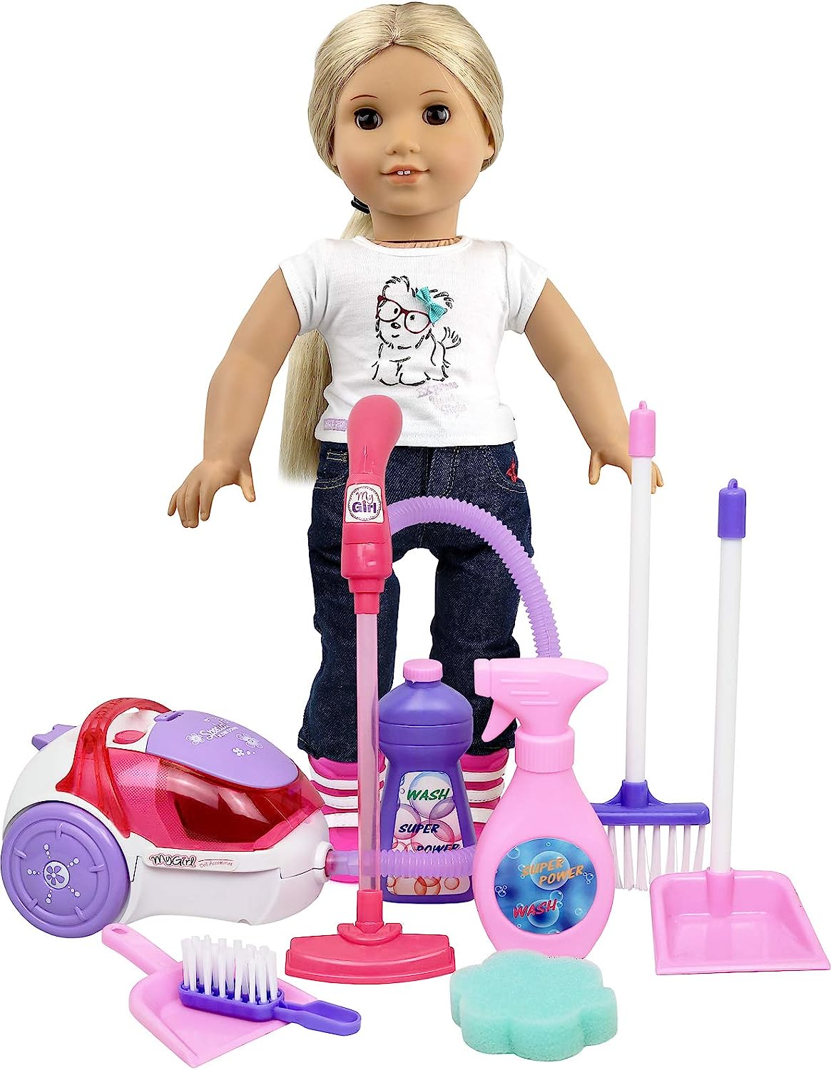 Interactive Doll House Cleaning Set: Vacuum, Dust Pan, Kitchen ...